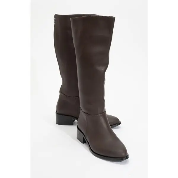 PROLOGUE SHOES Svetlo Back-zip Knee-high Boots - Brown Faux Leather