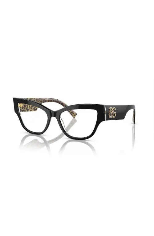 Dolce & Gabbana 53mm Cat Eye Optical Glasses - Black/leopard Print