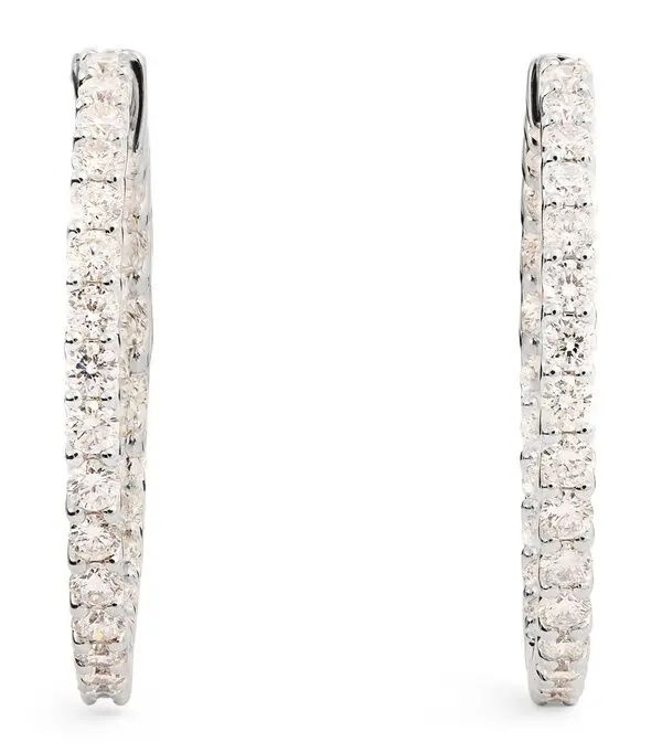 Harrods Diamond And Gold Hoop Earrings - White