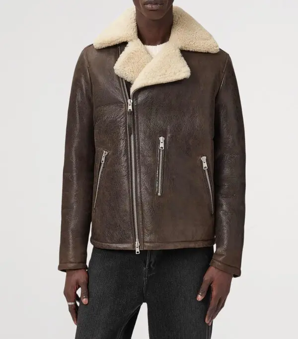 ALLSAINTS Leather Xylon Biker Jacket - Brown