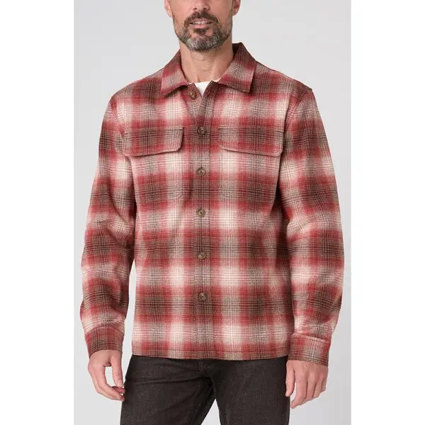 LIVERPOOL Plaid Flannel Overshirt - Rust Brown Ivory