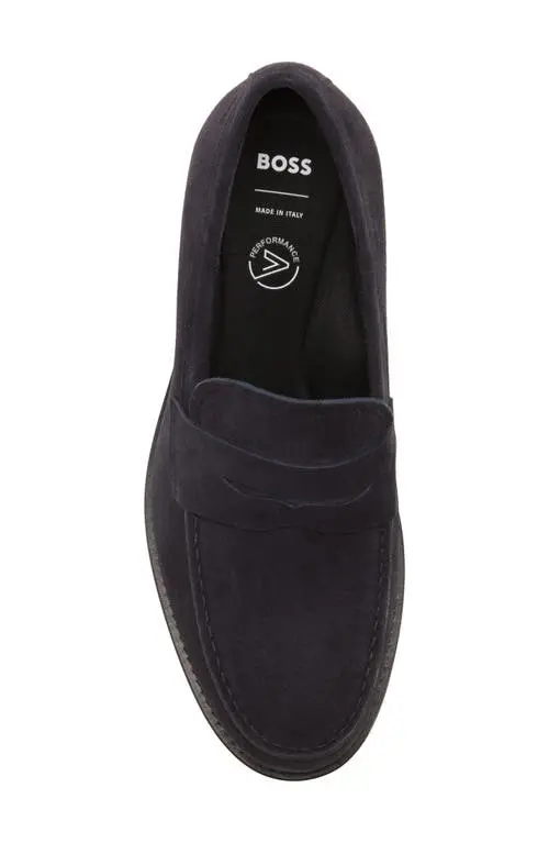 BOSS Suede Penny Loafer - Navy
