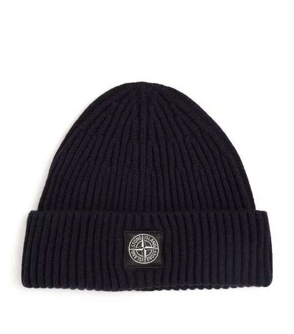 Stone Island Virgin Wool Compass Beanie - Navy