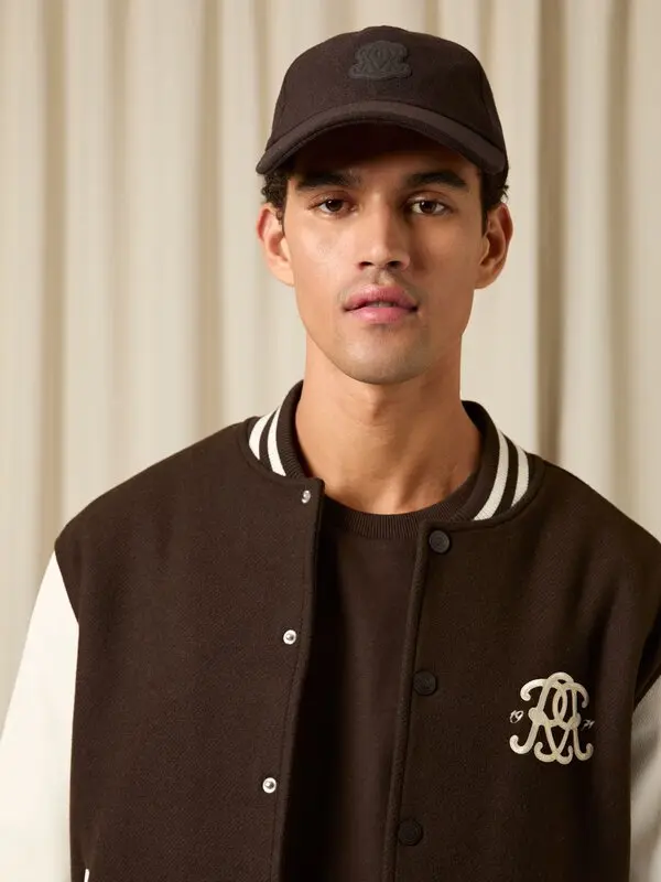 REISS Abel Monogram Appliqué Cap - Dark Brown