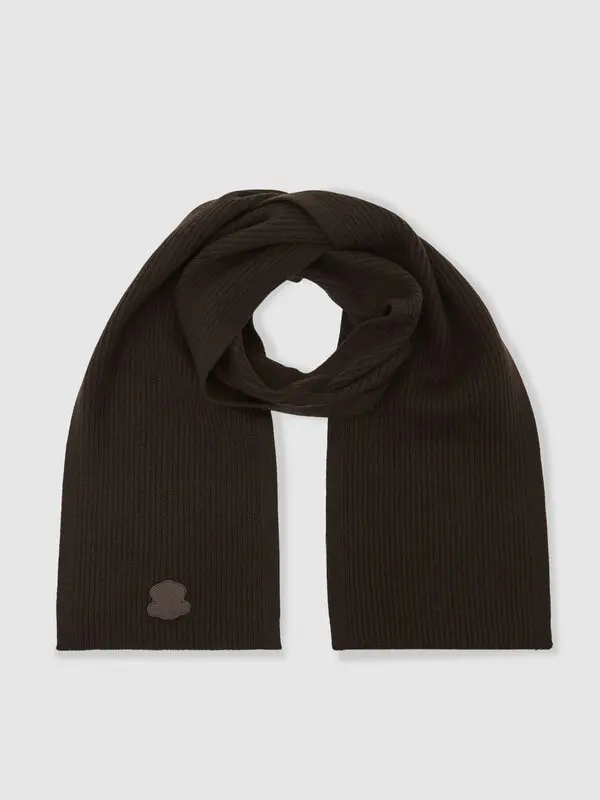 REISS Bennett Monogram Appliqué Wool Scarf - Brown