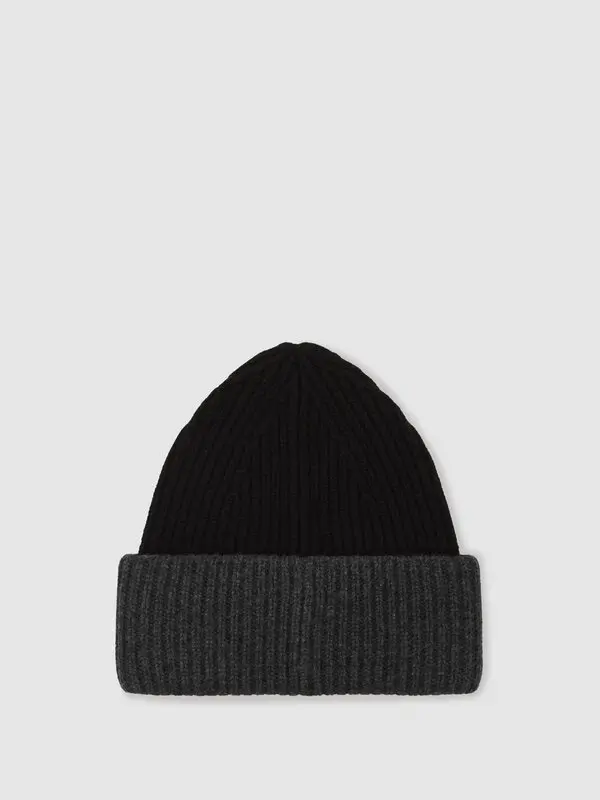 REISS Aden Monogram Appliqué Wool Beanie - Black