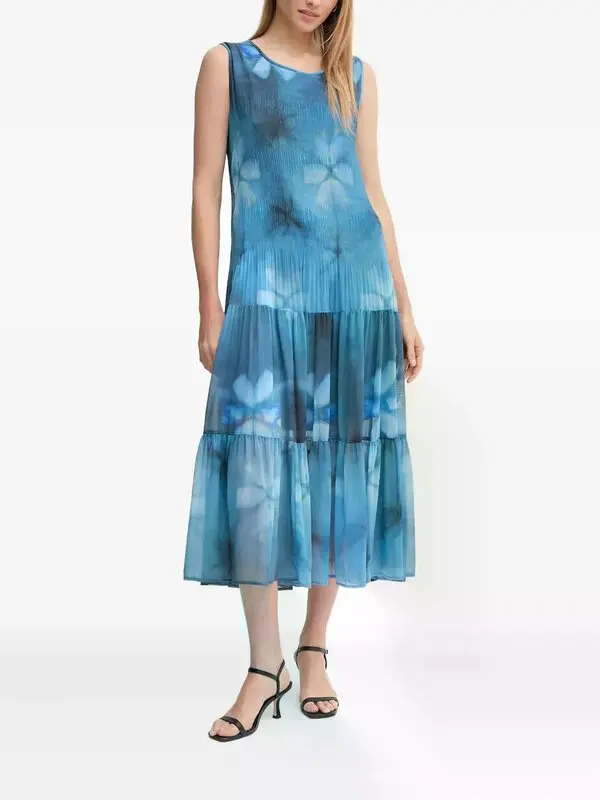 knee length dresses for ladies Sandro // Navy & Multicolour Floral Belted Dress  VSP Consignment