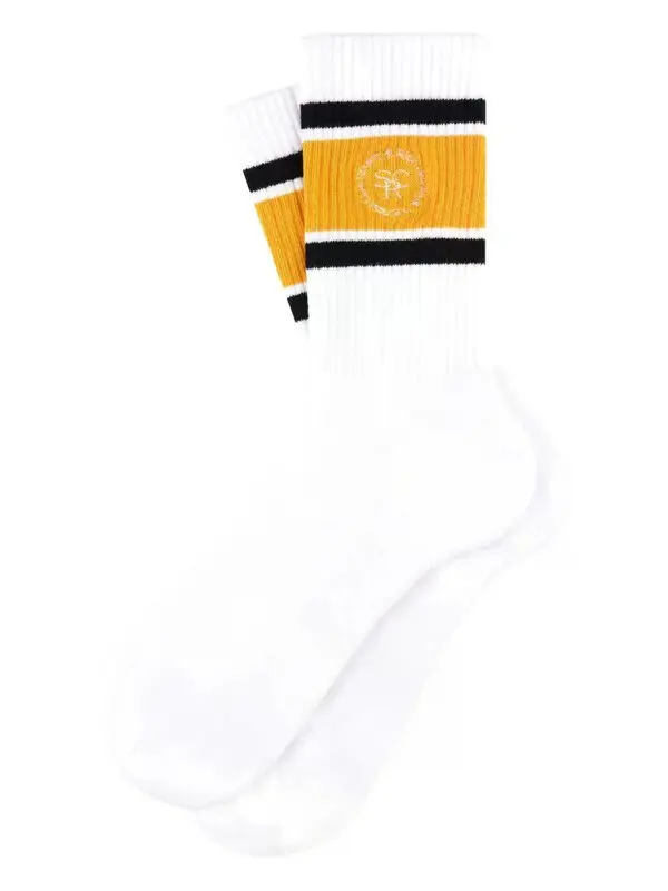 SPORTY & RICH Striped Logo Socks - White