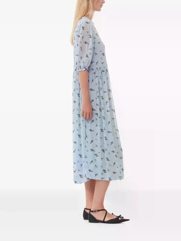 GANNI Floral Print Puffed-sleeve Dress
