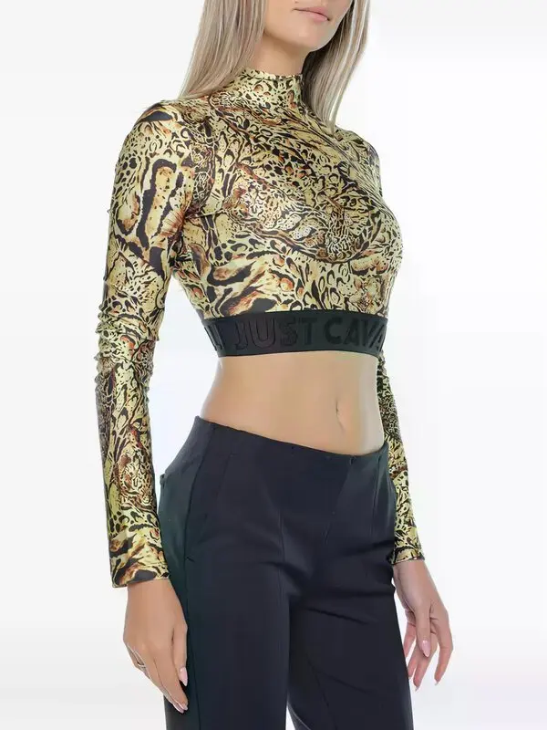 Just Cavalli Cropped High Neck Long Sleeve T-shirt