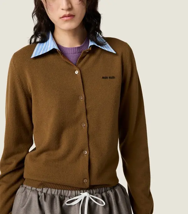 Miu Miu Cashmere Detachable-collar Cardigan - Brown