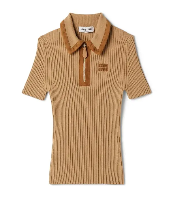 Miu Miu Cashmere-blend Ribbed Polo Shirt