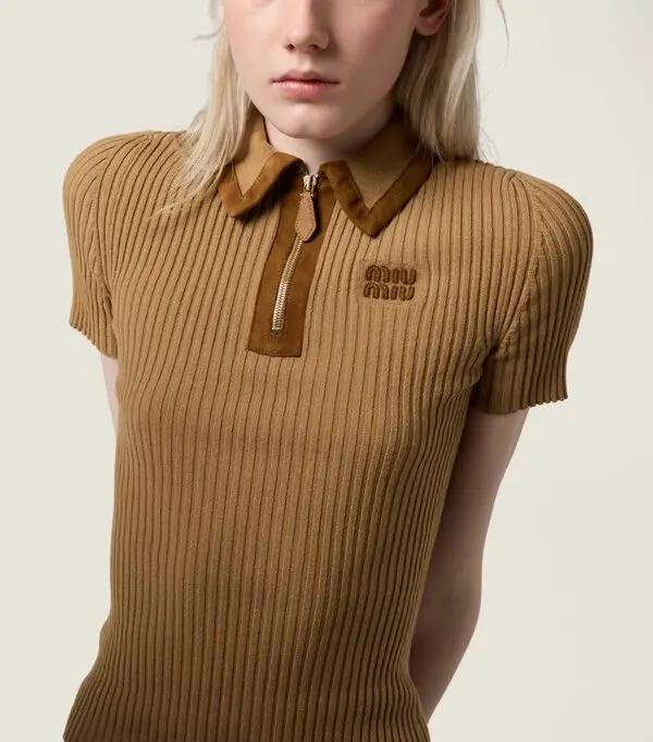 Miu Miu Cashmere-blend Ribbed Polo Shirt