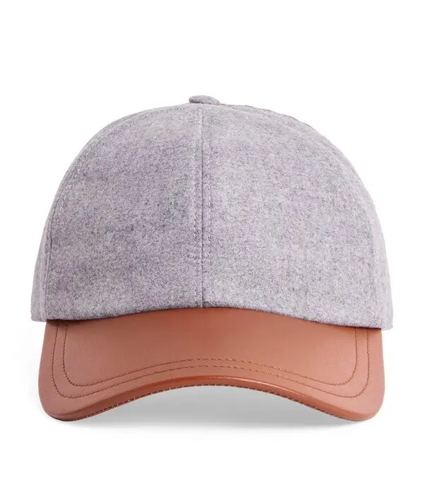 Eleventy Wool, Silk, Cashmere, And Leather Baseball Cap - Grey