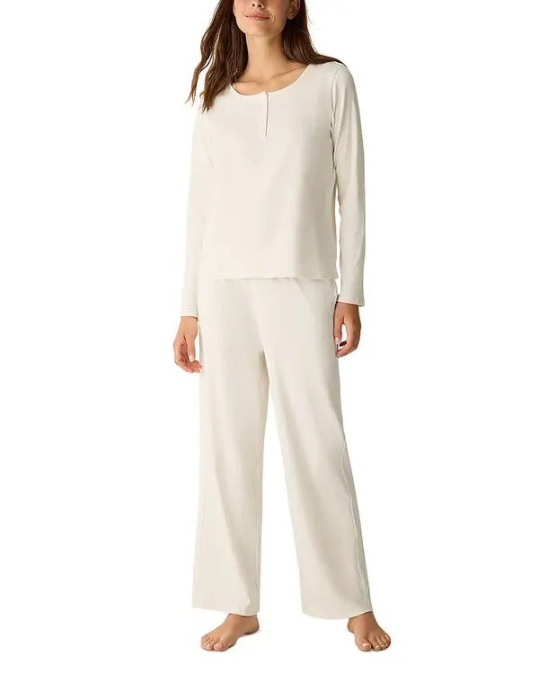 Eileen Fisher Ribbed Henley Ankle Sleep Set - Soft White