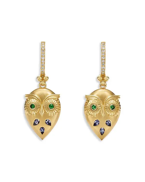 Temple St. Clair Fj Tanzanite & Tsavorite Night Owl Drop Earrings - Gold