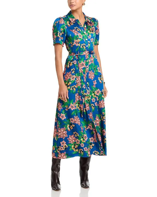 Saloni Vanessa-d Silk Shirt Dress - Flori Sapphire