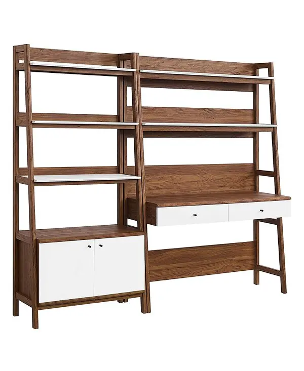 MODWAY Bixby 2-piece Wood Office Desk And Bookshelf - Walnut White