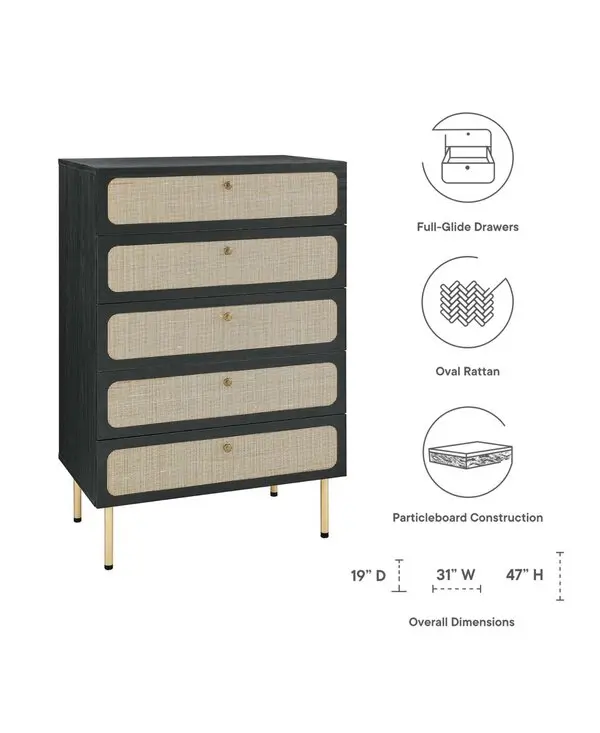 MODWAY Chaucer 5-drawer Chest - Black