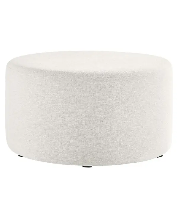 MODWAY Callum Large 29" Round Woven Heathered Fabric Upholstered Ottoman - Heathered Weave Ivory