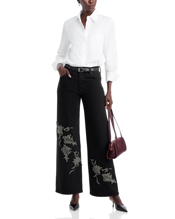 Kobi Halperin Lyla Beaded Floral Wide Leg Jeans