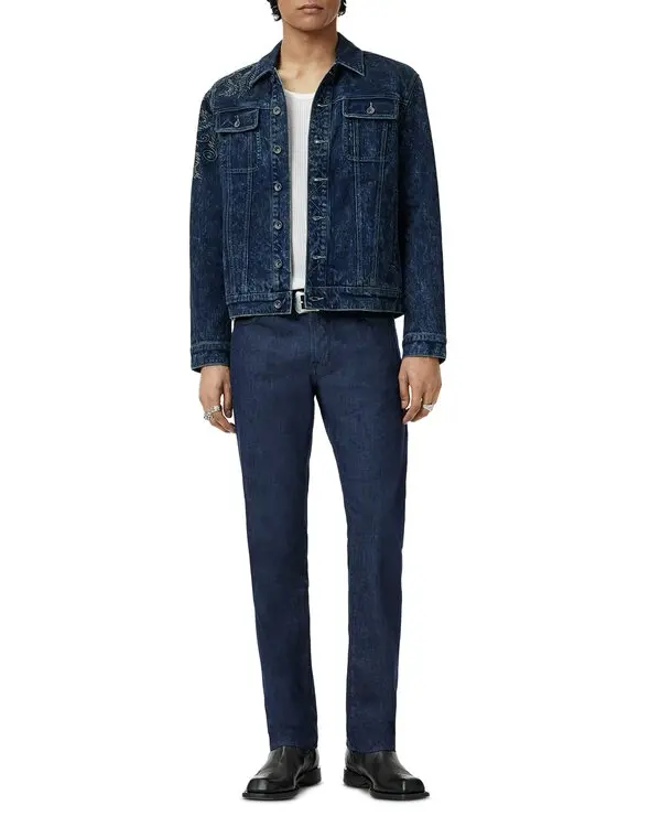 John Varvatos Anthony Embroidered Denim Trucker Jacket - Blue Smoke
