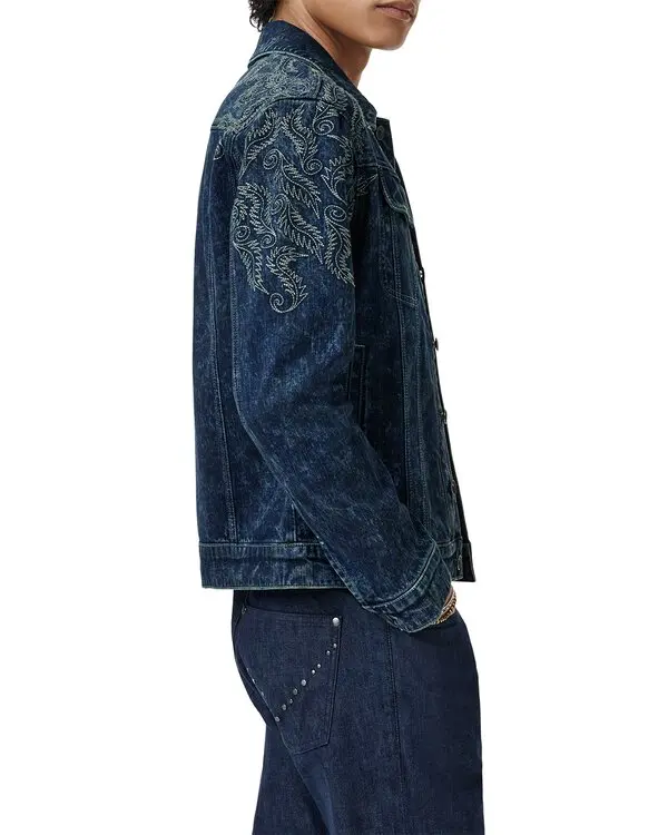 John Varvatos Anthony Embroidered Denim Trucker Jacket - Blue Smoke