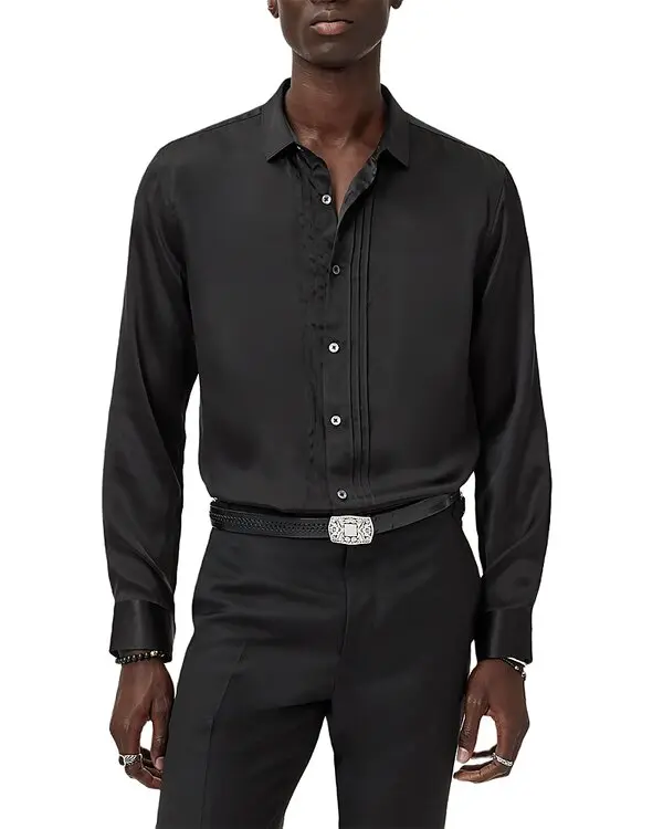 John Varvatos Albany Button Front Silk Shirt - Black