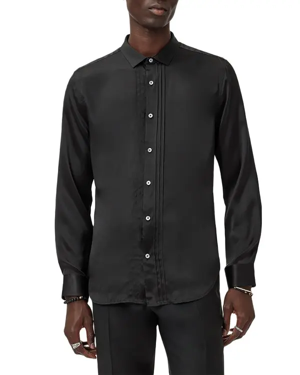 John Varvatos Albany Button Front Silk Shirt - Black