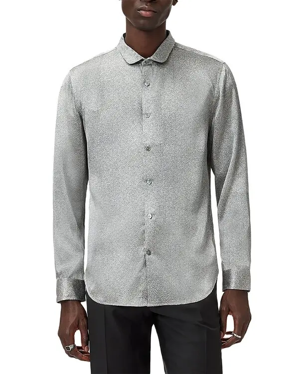 John Varvatos Orchard Button Front Silk Shirt - Silver