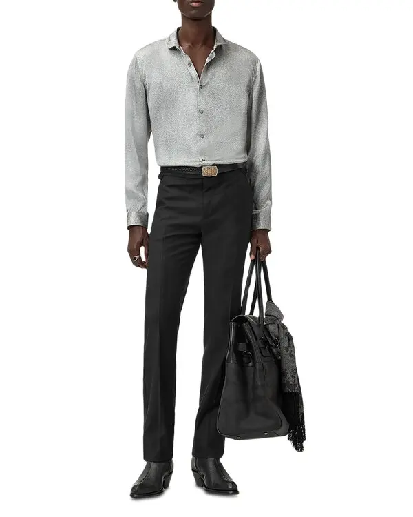 John Varvatos Orchard Button Front Silk Shirt - Silver