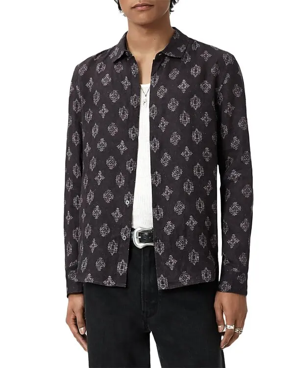 John Varvatos Ross Slim Fit Printed Button Front Shirt - Plum