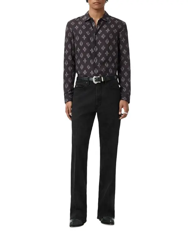 John Varvatos Ross Slim Fit Printed Button Front Shirt - Plum