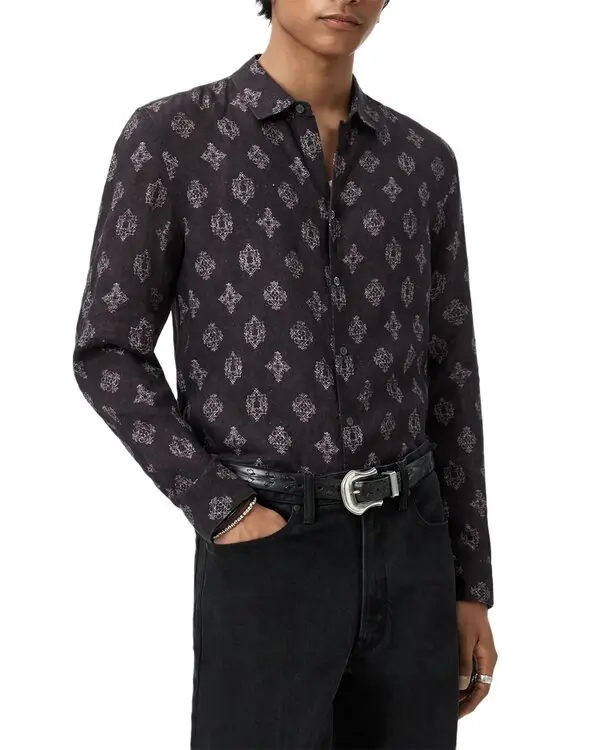 John Varvatos Ross Slim Fit Printed Button Front Shirt - Plum