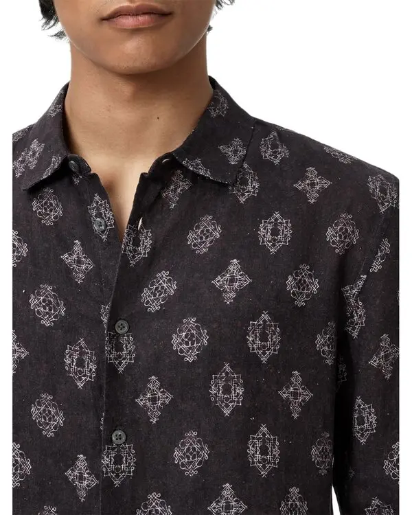 John Varvatos Ross Slim Fit Printed Button Front Shirt - Plum