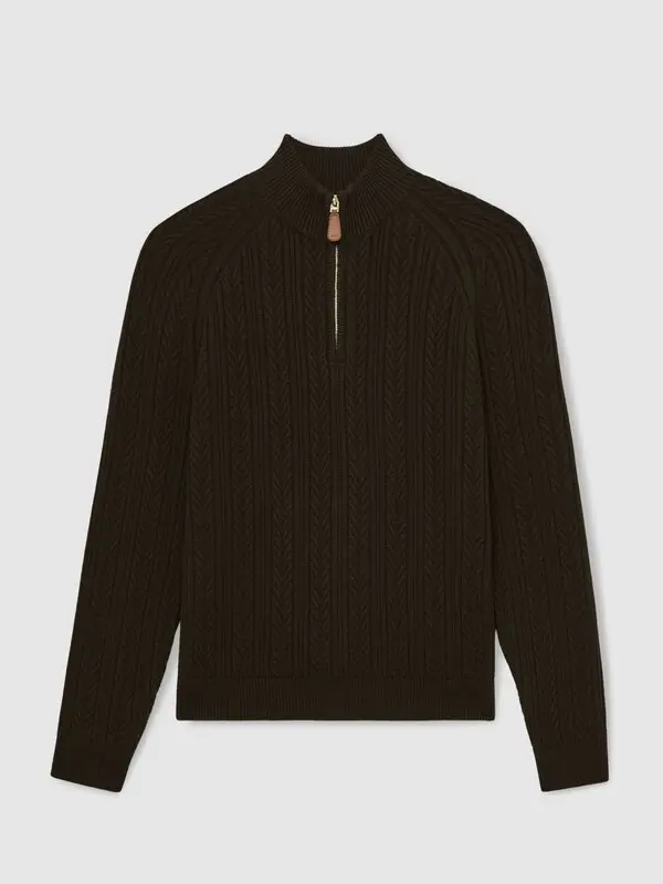 REISS Loxley Cable-knit Half-zip Jumper With Wool - Dark Olive Green