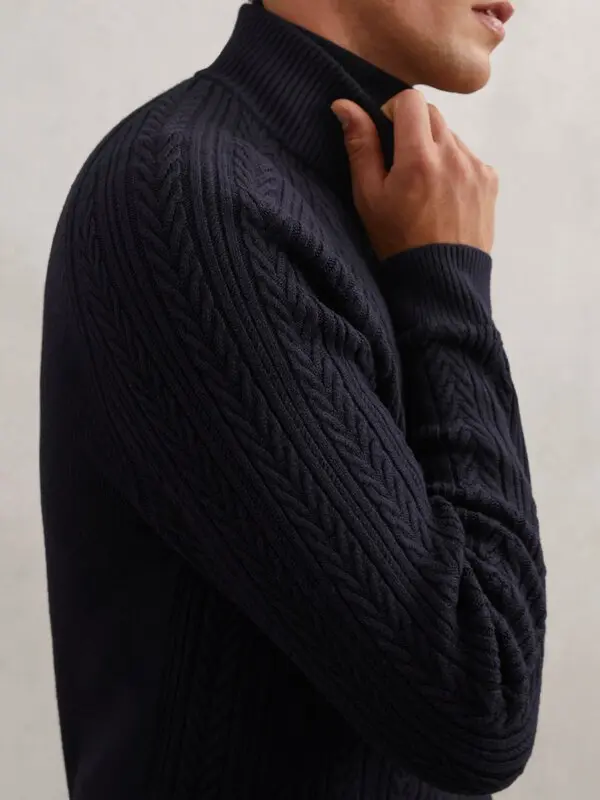 REISS Loxley Cable-knit Half-zip Jumper With Wool - Navy