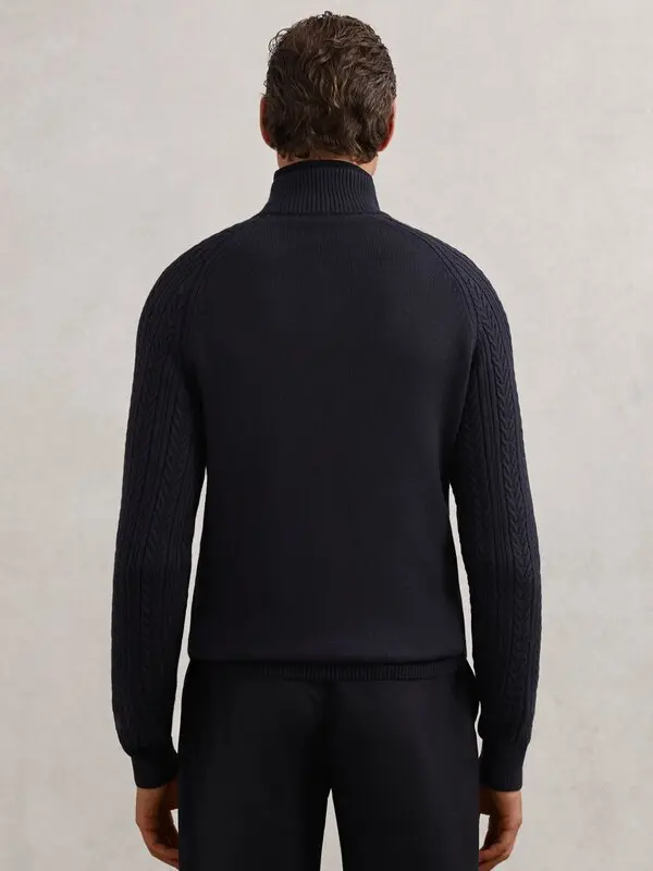 REISS Loxley Cable-knit Half-zip Jumper With Wool - Navy