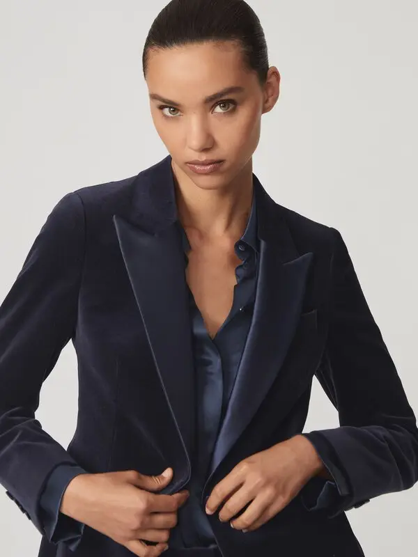 REISS Verda Petite Velvet Tuxedo Blazer