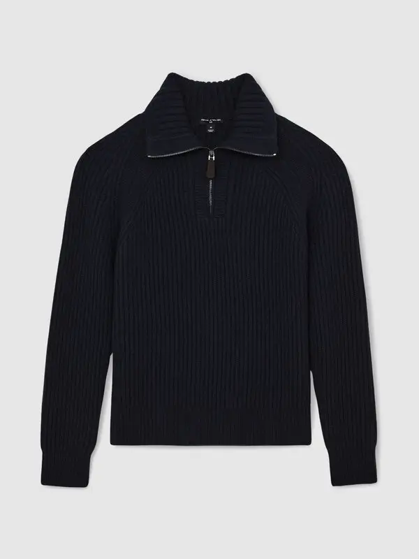 REISS 100% Cashmere Half-zip Jumper - Navy