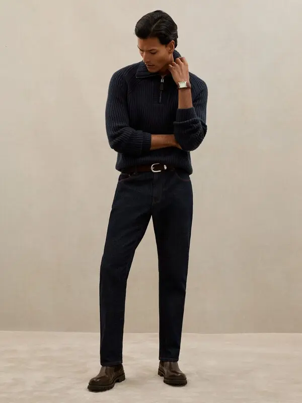 REISS 100% Cashmere Half-zip Jumper - Navy