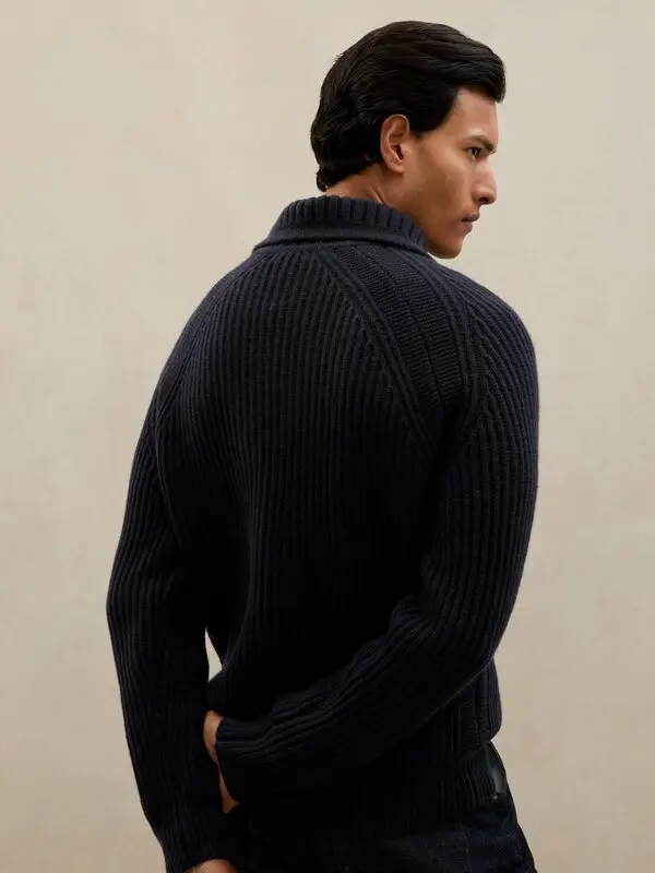 REISS 100% Cashmere Half-zip Jumper - Navy