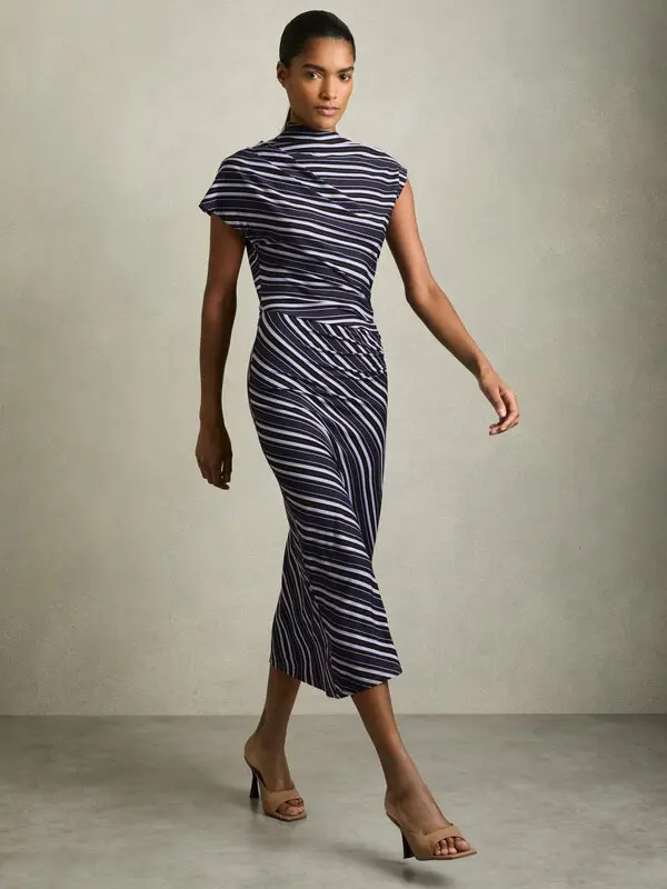 REISS Stripe-print Draped Midi Dress