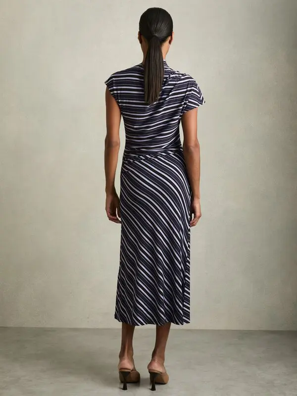 REISS Stripe-print Draped Midi Dress