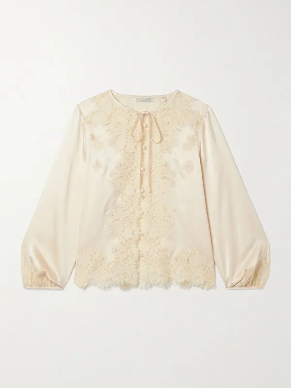 DÔEN Lucine Lace-trimmed Silk-satin Blouse