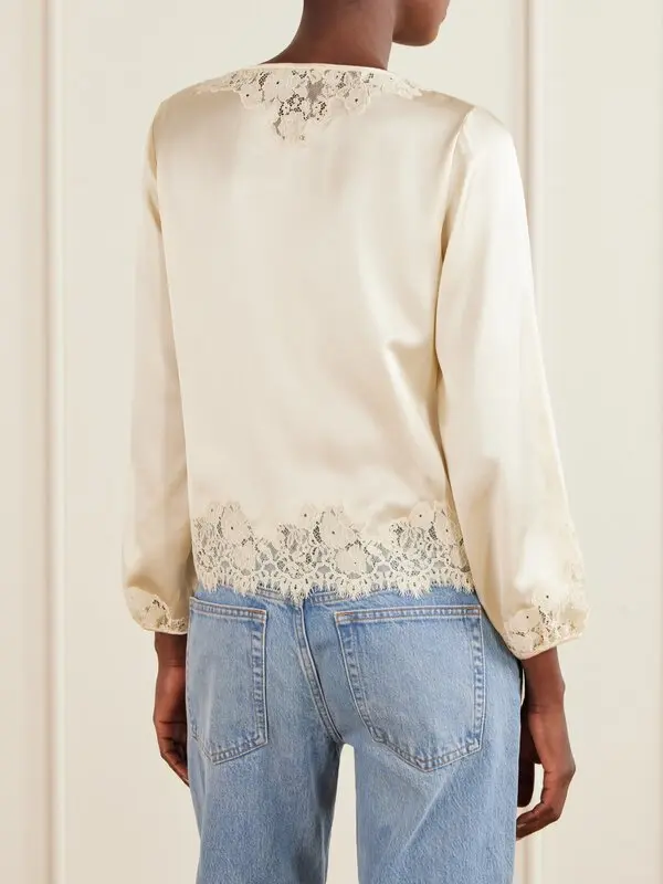 DÔEN Lucine Lace-trimmed Silk-satin Blouse - Neutrals
