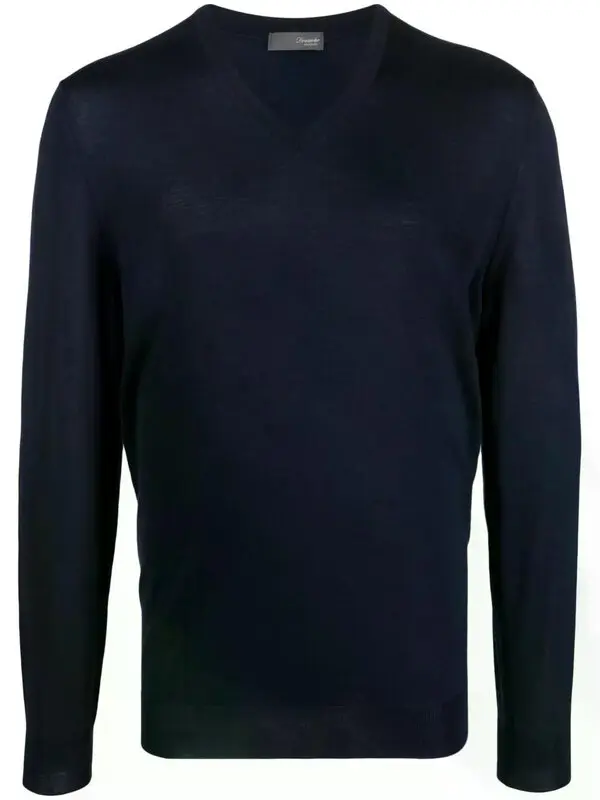DRUMOHR V-neck Merino Wool Jumper - Blue
