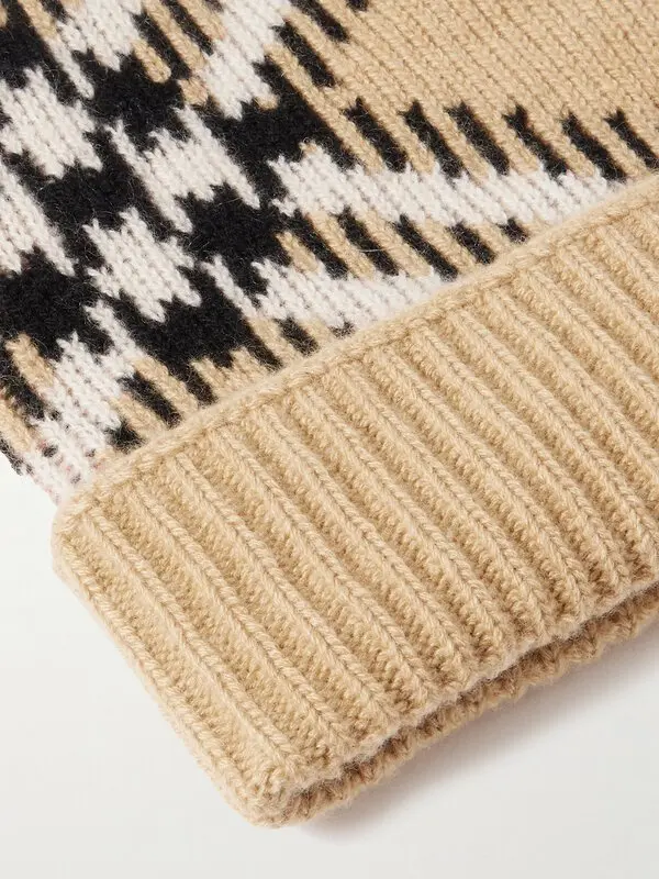 Burberry Checked Ribbed Cashmere-blend Beanie - Neutrals