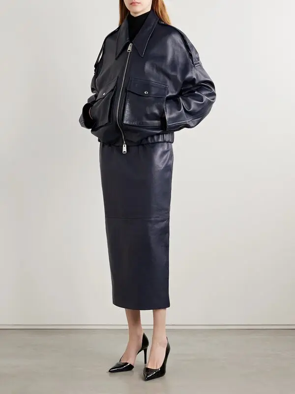 Khaite Loxley Leather Maxi Skirt - Blue