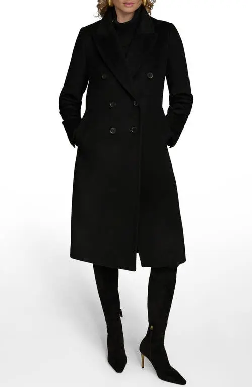 Donna Karan New York Tailored Double Breasted Wool Blend Coat - Black